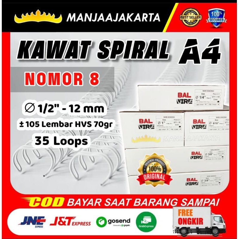 Jual Kawat Spiral A4 ukuran 1 per 2 putih Ring Kawat Jilid Buku Kawat ...