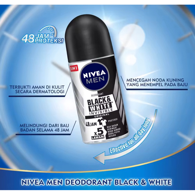 Jual NIVEA MEN Deodorant Roll On Black & White Invisible Original 25ml | Shopee Indonesia