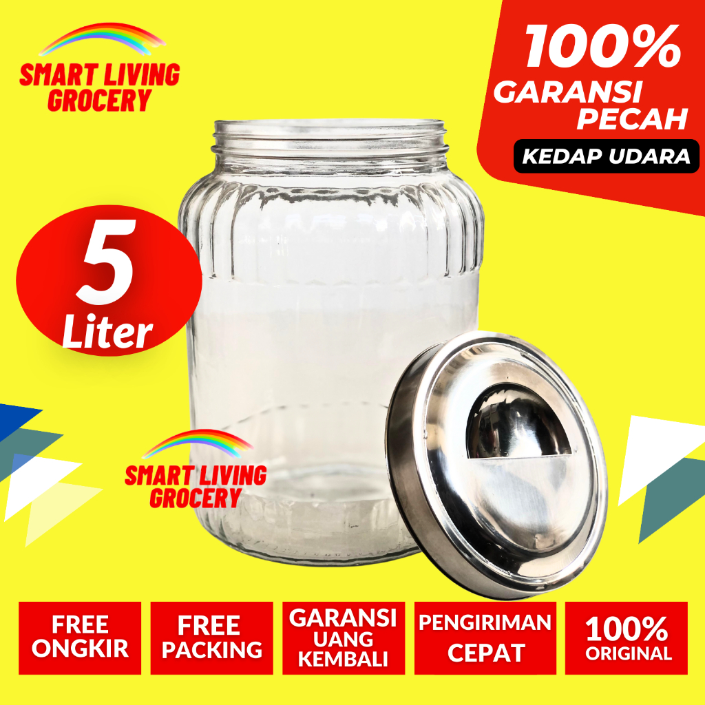 Jual TOPLES JAR KACA TUTUP STAINLESS STEEL PEGANGAN KEDAP UDARA 5 L ...