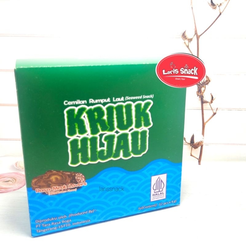 Jual Cemilan Rumput Laut Kriuk Hijau Nori Goreng Aneka Rasa Box (Isi 12 ...