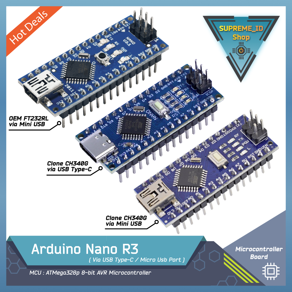 Jual Arduino Nano V 3 R3 Oem Ft232rl Clone Ch340g Mini Usb Port