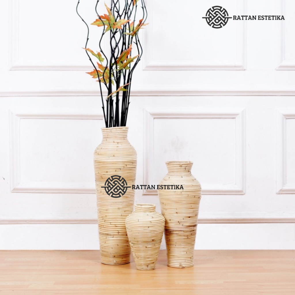 Jual VAS BUNGA ROTAN / GUCI POT BUNGA ROTAN WORTEL FINISHING MENGKILAP ...