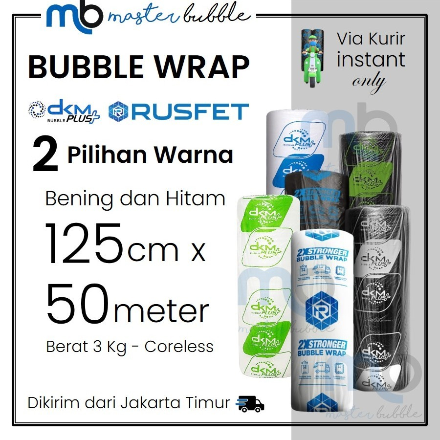 Jual Plastik Bubble Wrap DKM RUSFET 125cm x 50meter Putih Bening ...