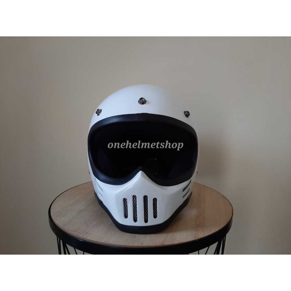 Jual Helm custom simpson M39 list hitam Putih retro classic bobber ...