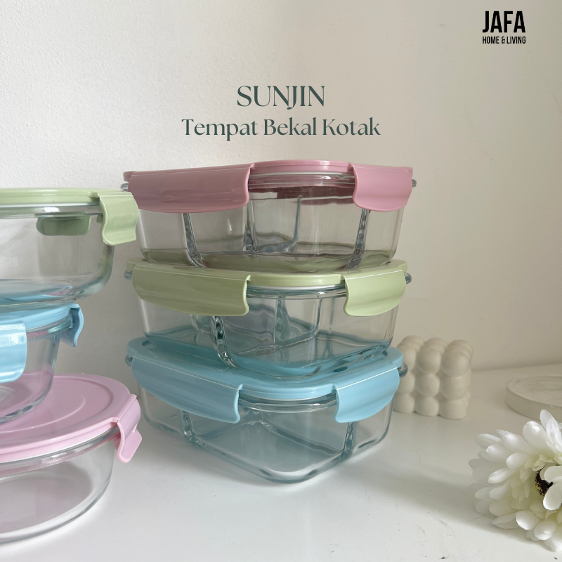 Jual [JAFA] SUNJIN Tempat Bekal Kaca Dengan Tutup Berwarna Persegi ...