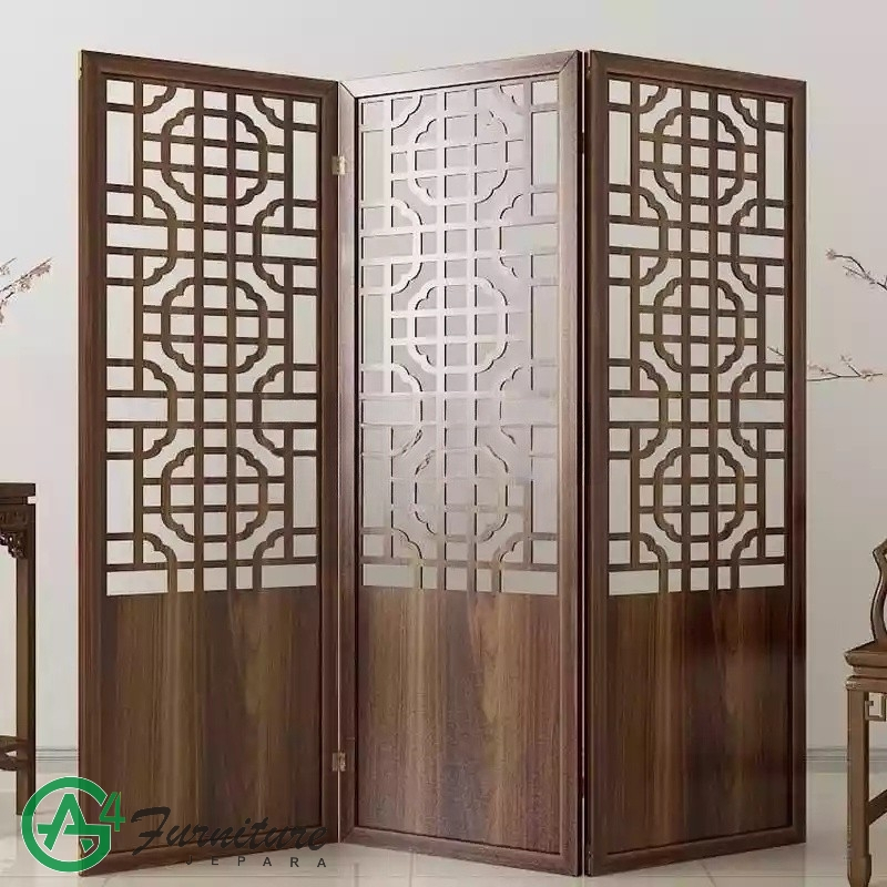 Jual Partisi Ruangan Kayu Jati 3 Panel | Shopee Indonesia