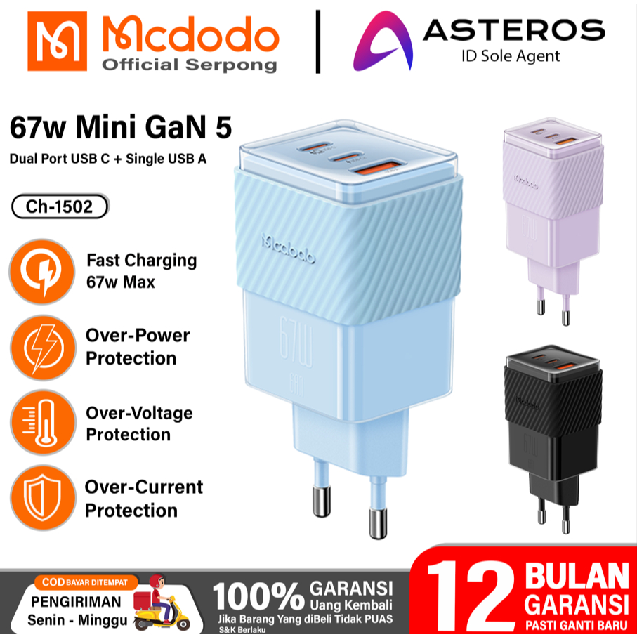 Jual MCDODO GaN Adaptor Kepala Charger Multi Port PD QC 3.0 Fast Charging 65w 67w | Shopee Indonesia