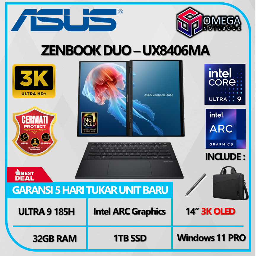 Jual ASUS ZENBOOK DUO UX8406MA OLED Ultra 9 185H 32GB 1TB Intel ARC ...
