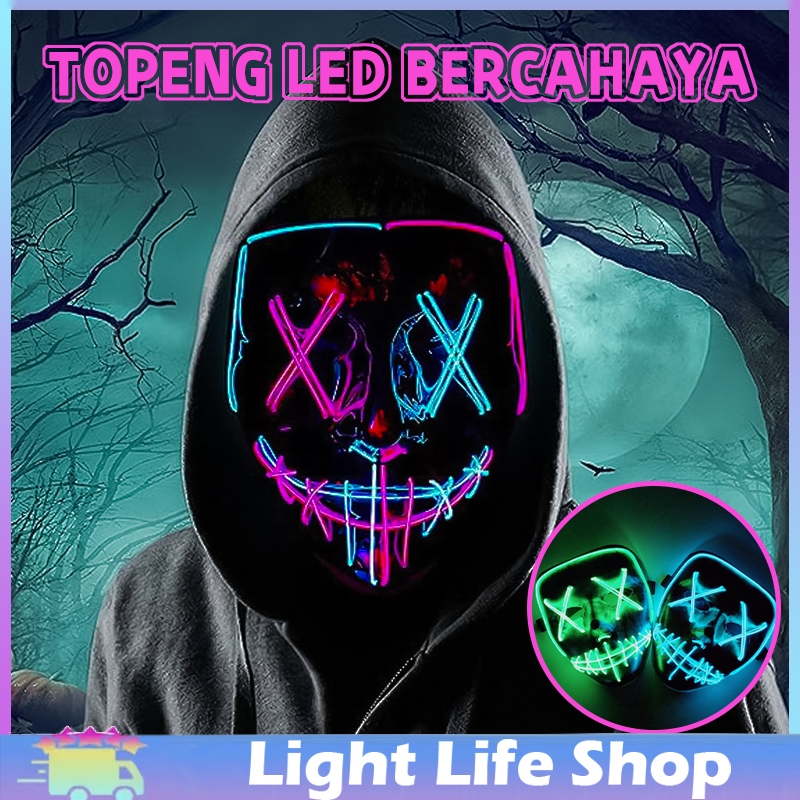 Jual Topeng LED Skull Mask/Topeng hacker halloween tengkorak nyala party mask/Fashion ...