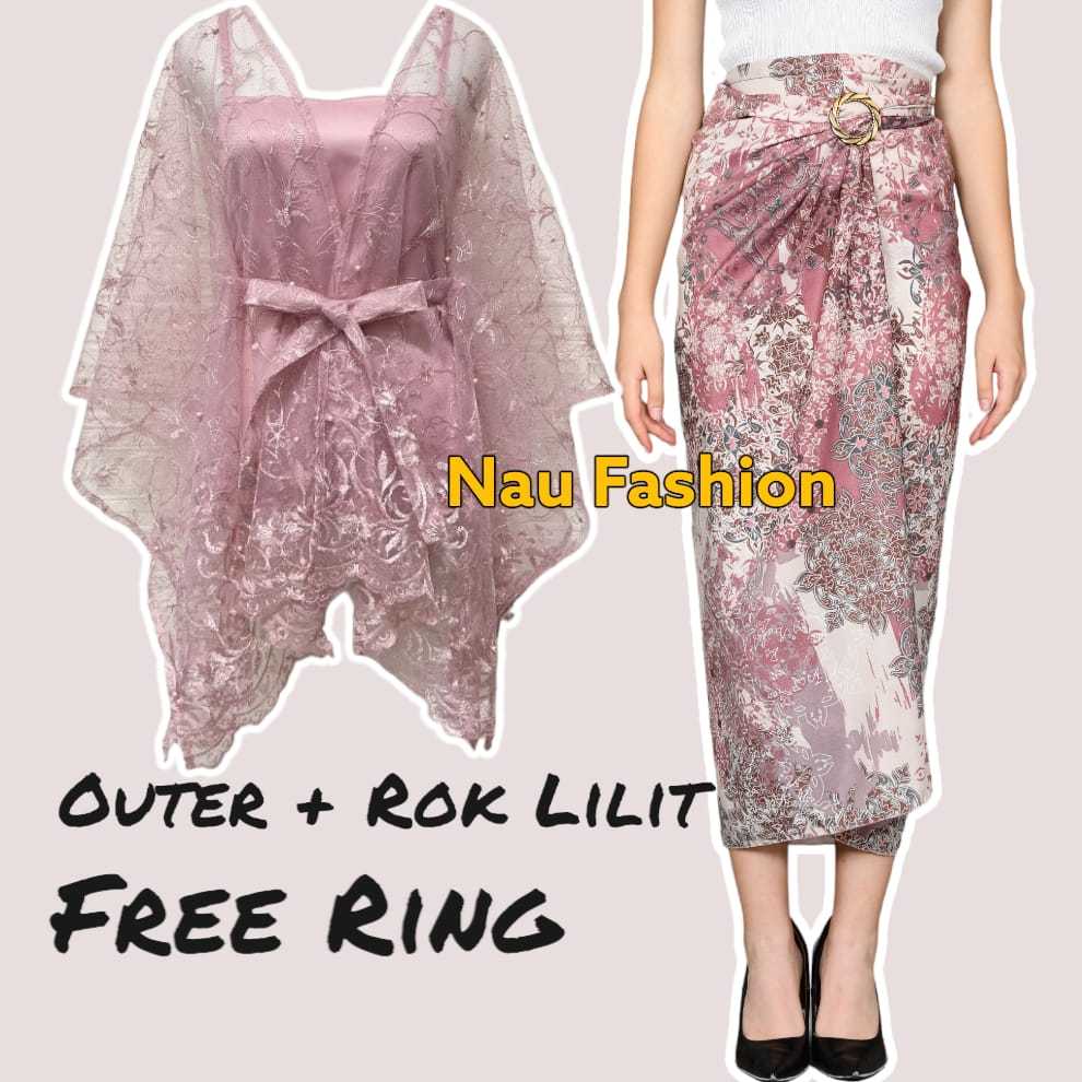 Jual Outfit Atasan Fashion Satu Set Outer brokat cape Brokat Crop ...