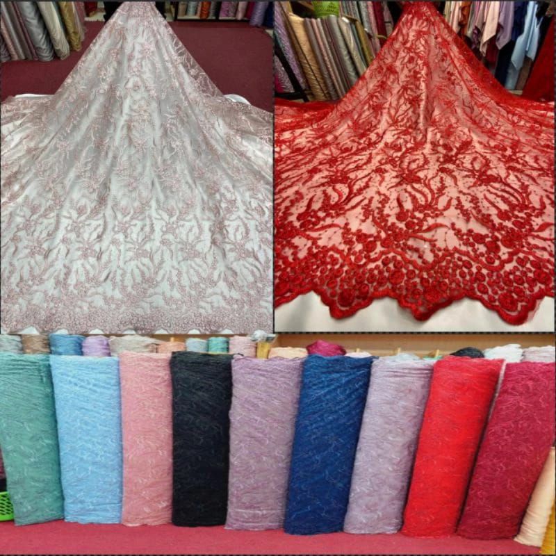 Jual PUSAT TEXTILE - BAHAN KAIN TILLE LACE BORDIR FULL PAYET SQUINN ...