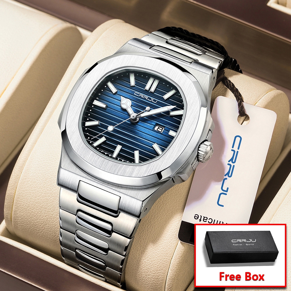 Jual CRRJU Jam Tangan Pria Anti Air Cowok Keren Keemasan Men Watches ...