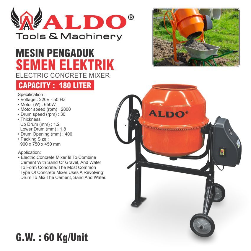 Jual MESIN PENGADUK SEMEN ELEKTRIK 180 LITER / MESIN SEMEN MOLEN LISTRIK / ELECTRIC CONCRETE ...