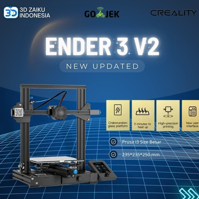 Jual Creality Ender 3 V2 32 Bit New Updated 3D Printer Prusa I3 Size ...