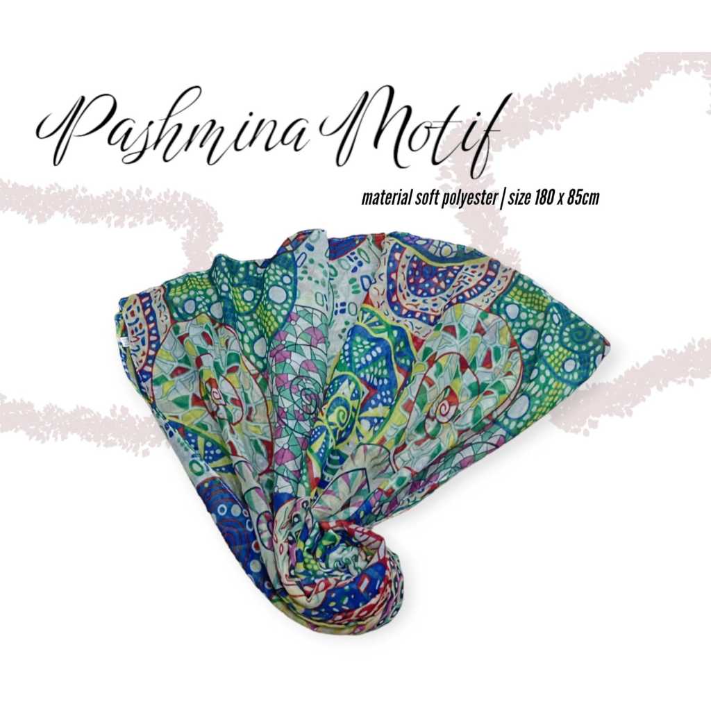 Jual Pashmina Motif Polyester Size Lebar / Hijab Syari Motif Jahit Tepi ...