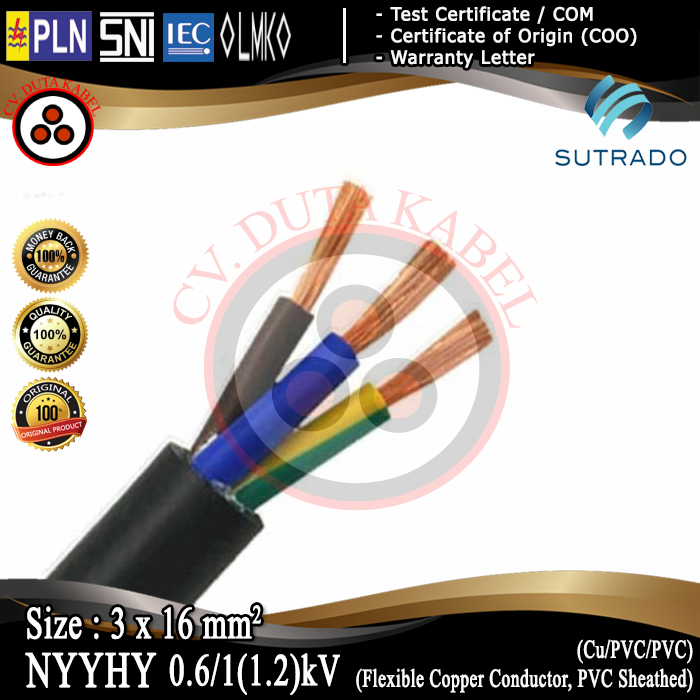 Jual Kabel NYYHY 3x16 mm2 SUTRADO @ 100 m /3x16 mm/3x16mm2/3 x 16 mm2 mm | Shopee Indonesia