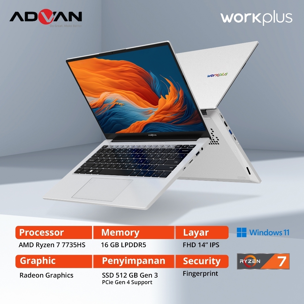 Jual Advan WORKPLUS AMD Ryzen 7 7735HS 16GB 512GB Radeon 680M FHD IPS Windows 11 Original Laptop ...