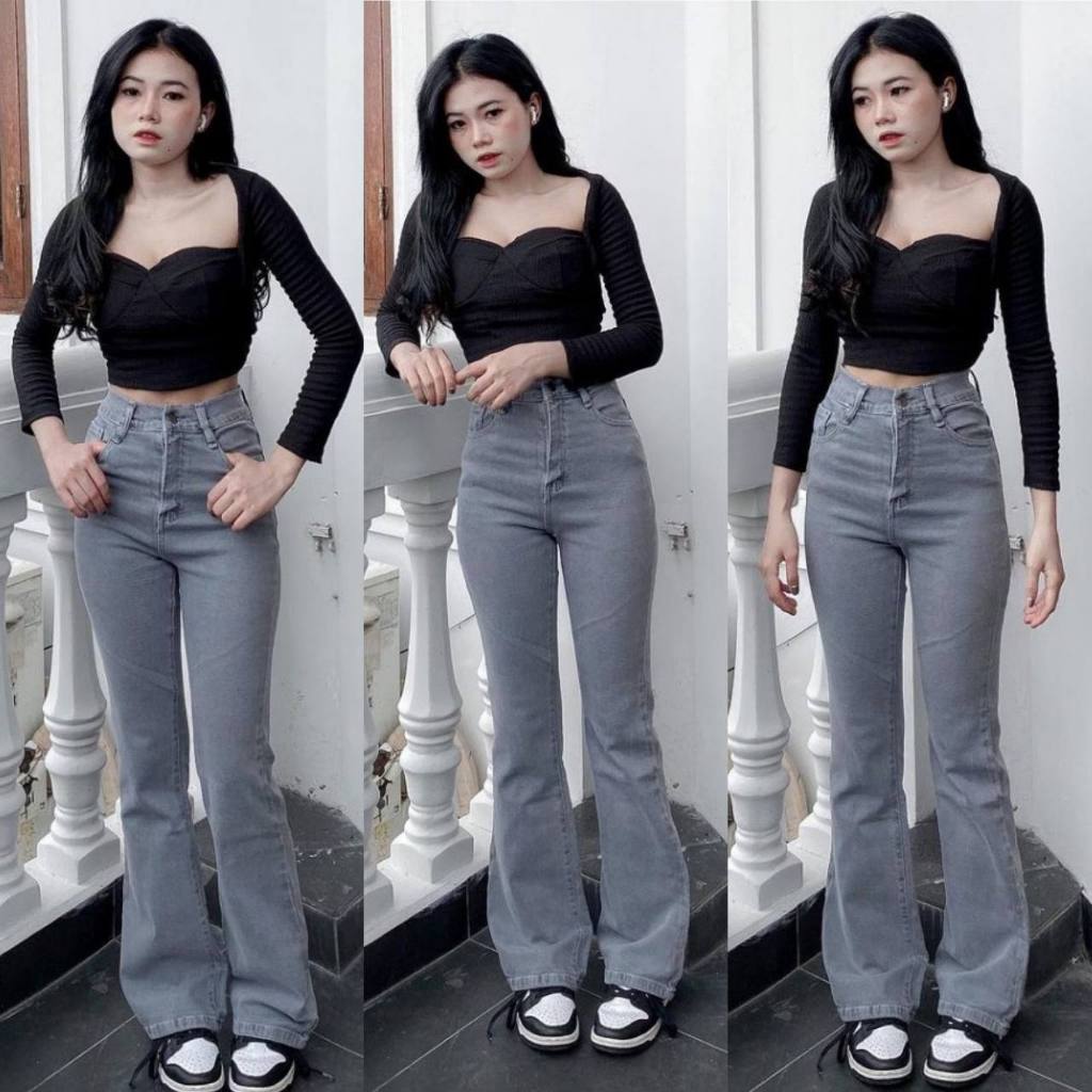 Jual Cutbray Jeans Highwaist Wanita Loose | Celana Cutbray Jeans Wanita Premium | Shopee Indonesia