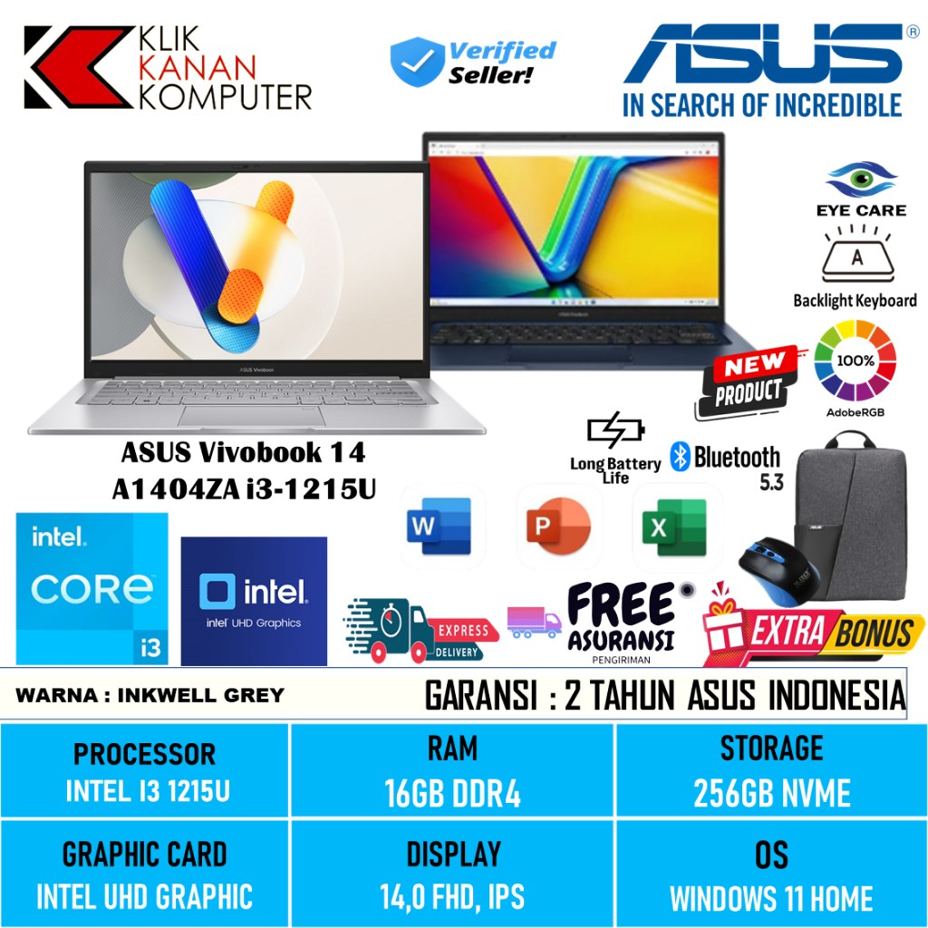 Jual ASUS Vivobook 14 A1404ZA i3-1215U 256GB SSD 16GB IPS 100%sRGB ...