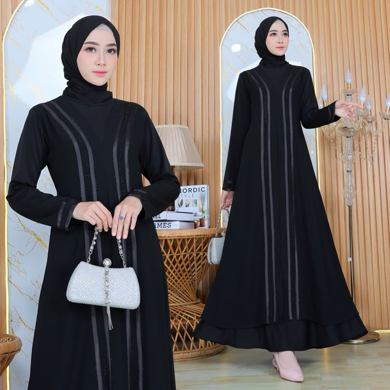 Jual GAMIS ABAYA TURKEY BORDIR BELAH SAMPING FULL HITAM MEWAH TERLARIS ...