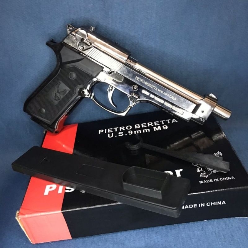 Jual Korek Api Gas Pistol Baretta Unik M9 Pistol Silver Hitam Besar ...