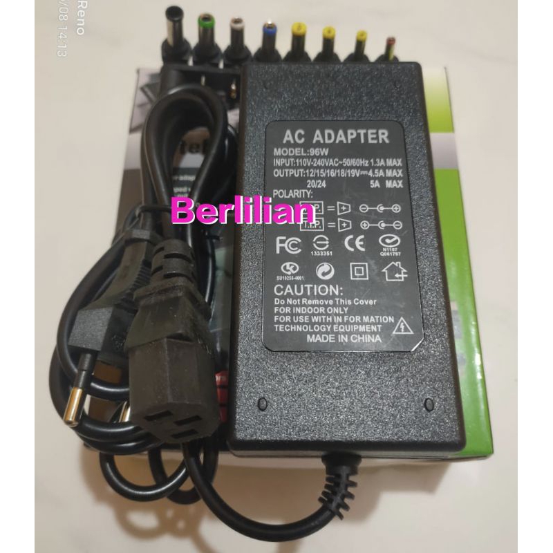 Jual Adaptor Multi 7 output DC 12V 15V 16V 18V 19V 20V 24V 5A Model:96W ...