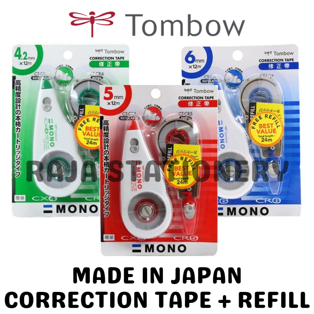 Jual Tombow Mono Correction Tape 12m + REFILL Green Red Blue 4.2mm 5mm 6mm / Tipex Kertas Tipx ...