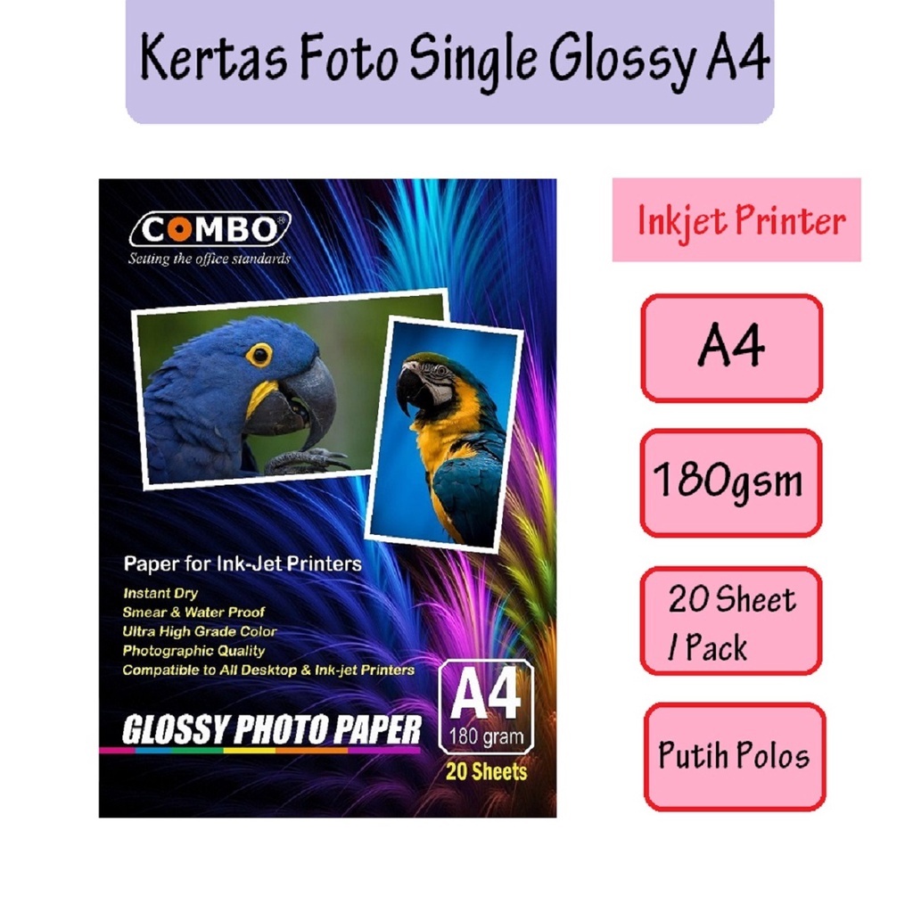Jual Kertas Foto / Glossy Photo Paper A4 180Gr Combo | Shopee Indonesia