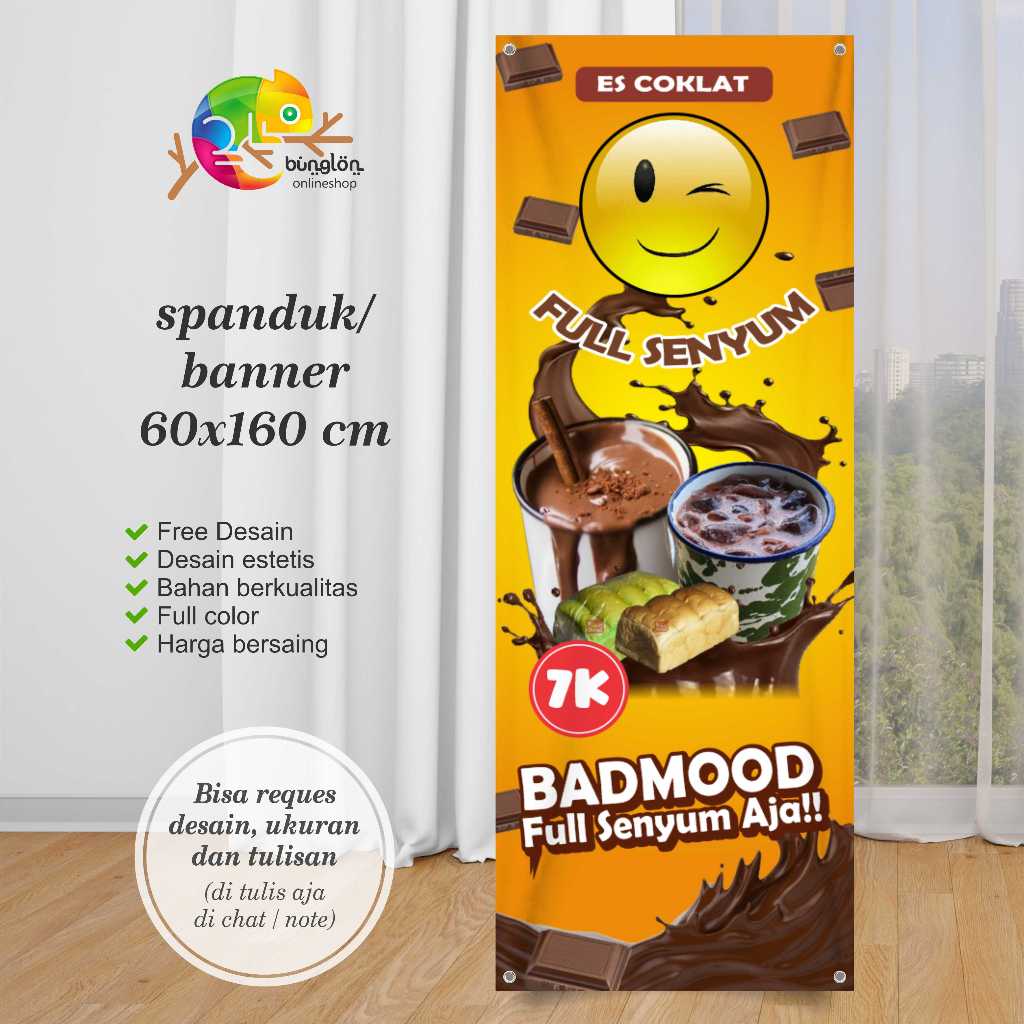Jual Spanduk Banner Es Coklat Full Senyum Custom Desain | Shopee Indonesia