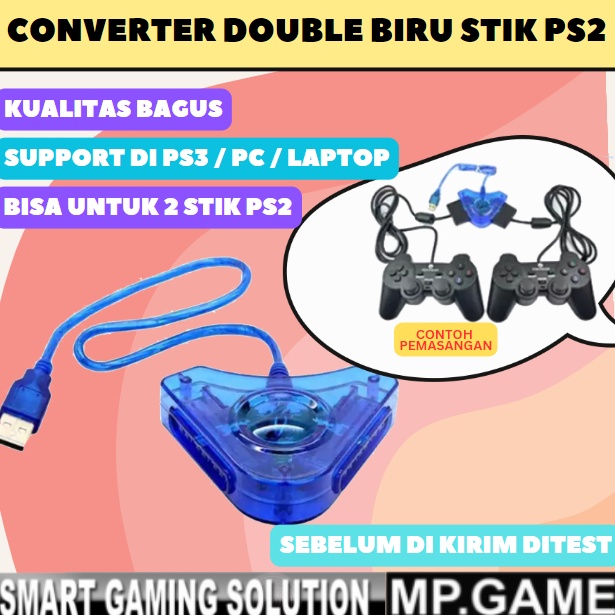 Jual DAz Paket komplit 2 STIK PS2 PS2 PLUS CONVERTER BIRU DOUBLE BISA ...