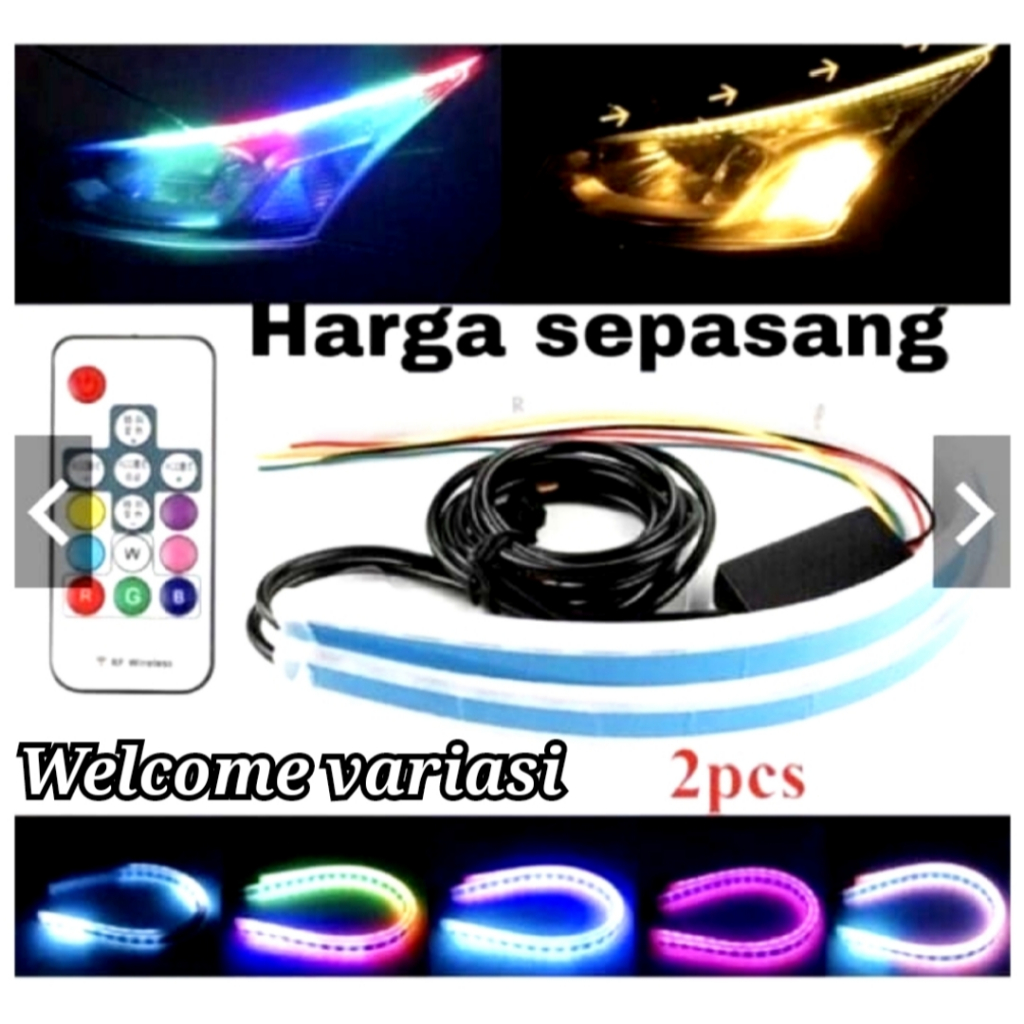 Jual lampu DRL Lampu led alis slim flexible 60 cm RGB plus remote Lampu ...