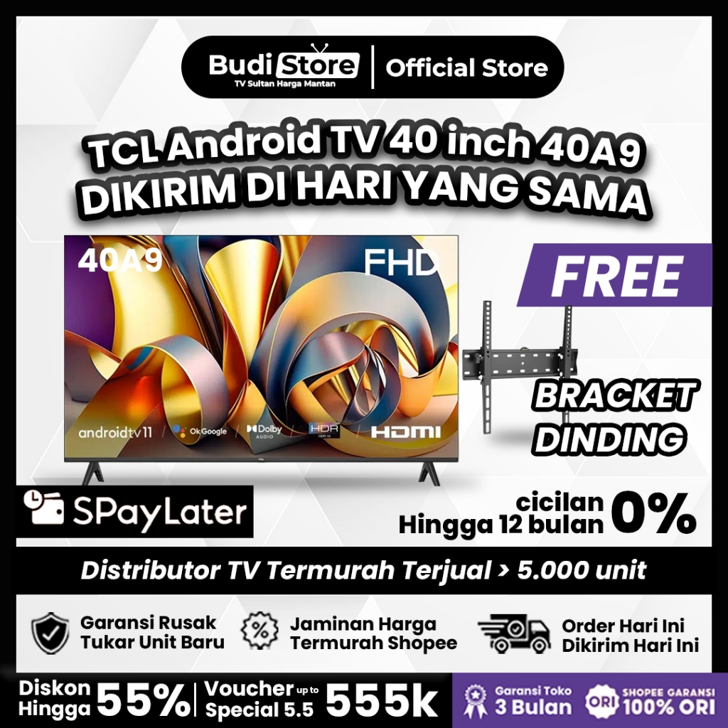 Jual TCL Android TV 40A9 HDR10 + FREE BRACKET DINDING TV Android TCL 40 ...