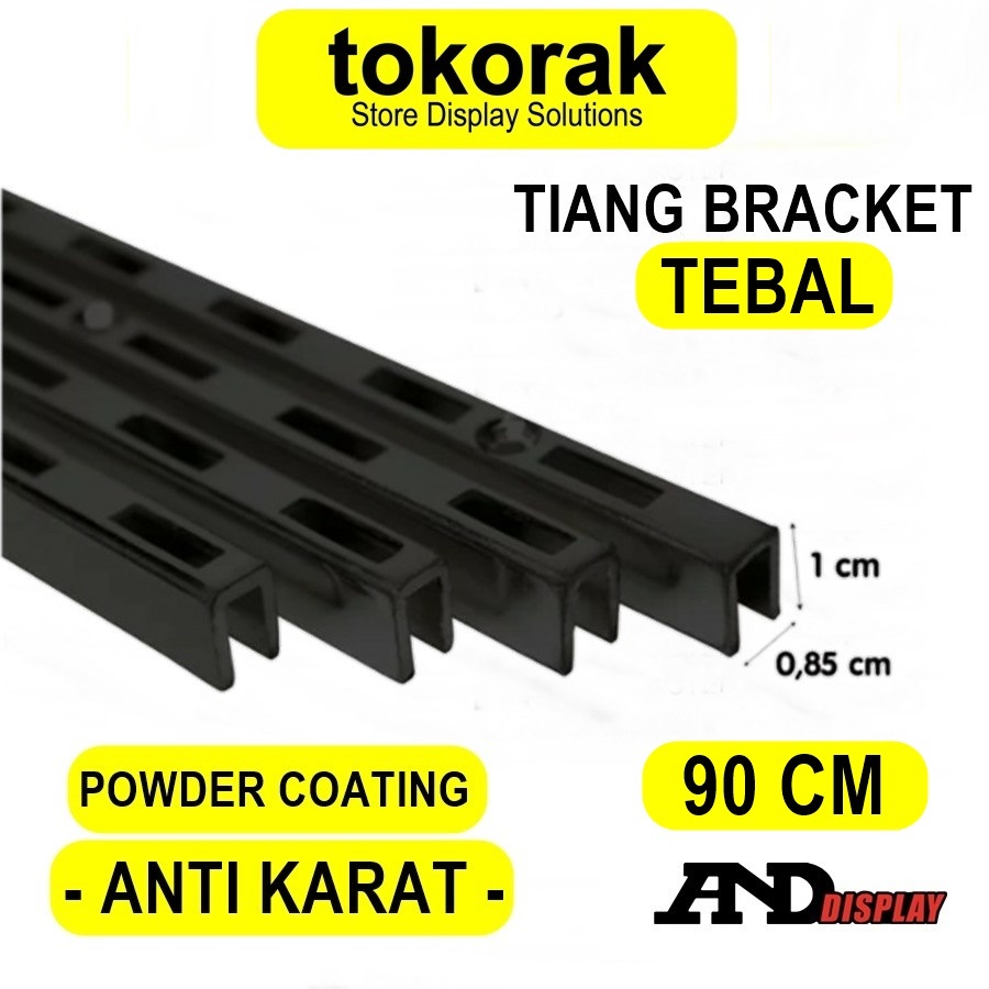 Jual TIANG BRACKET 90 CM REL BRAKET HITAM 90CM RAK DINDING AMBALAN KACA ...