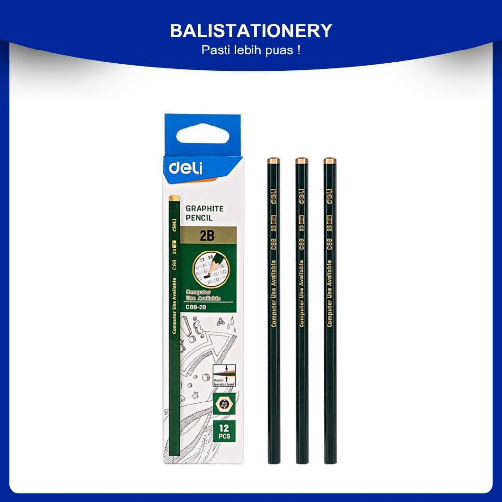 Jual Pencil Pensil Kayu Deli Graphite Pencil 2B EC88 | Shopee Indonesia