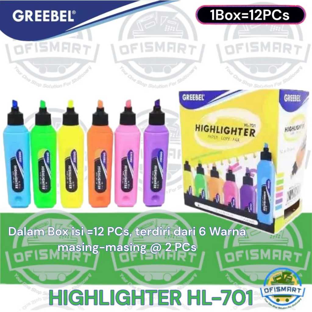 Jual Greebel Highlighter HL-701 Stabilo Penanda Catatan | @1Box=12PCs | Shopee Indonesia