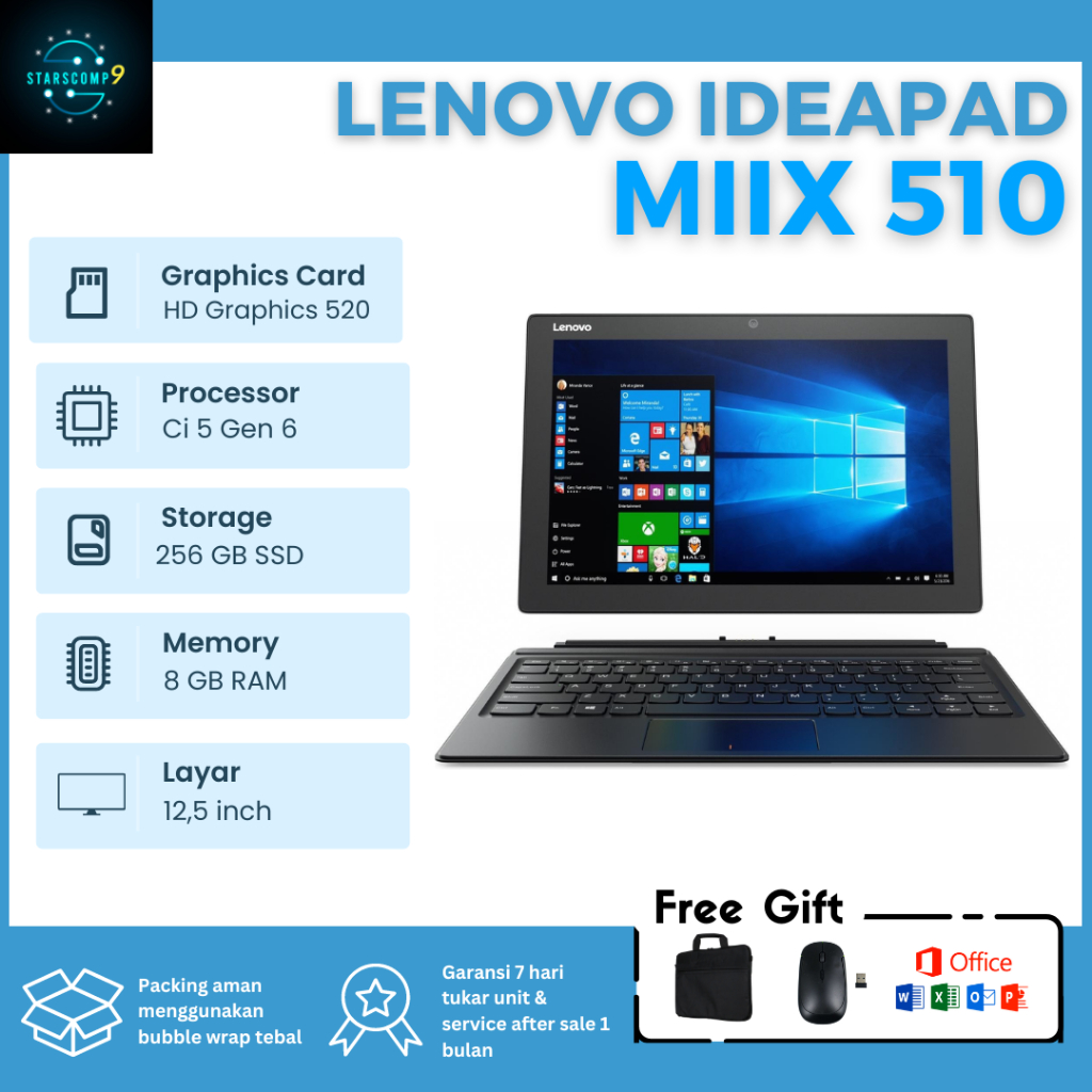 Jual Lenovo MIIX 510 Ci7 6500U 8GB 256GB SSD Pen Stylus | Shopee Indonesia