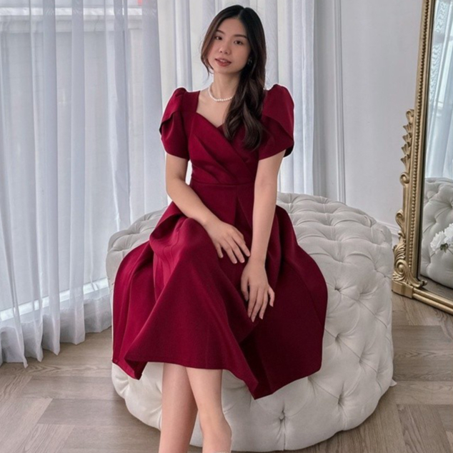 Jual Natal Dress Midi DressSatin Pesta midi Velvet tebal premium ...