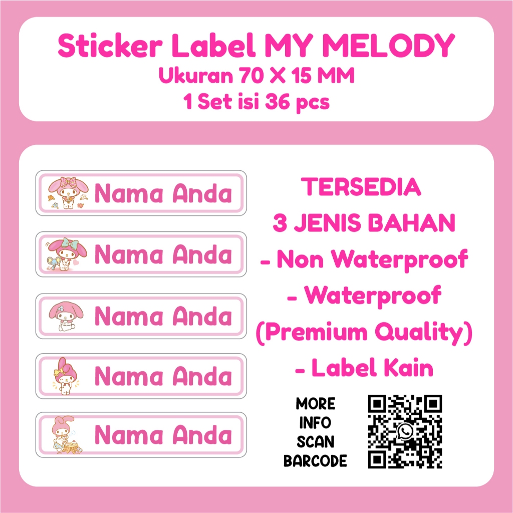 Jual LABEL NAMA MY MELODY CUSTOM 70 X 15 MM | Shopee Indonesia