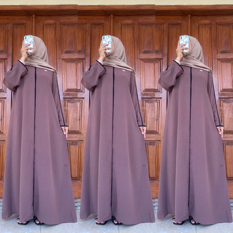 Jual Abaya Fathia List hitam||Abaya Crinkle Dewasa remaja||Abaya murah ...