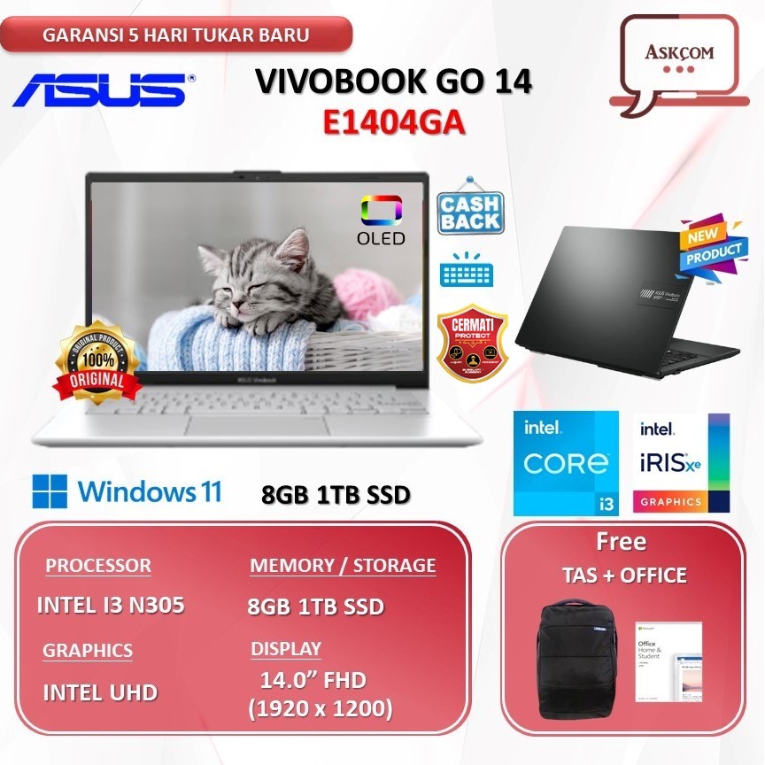 Jual Asus VivoBook Go 14 E1404GA I3 N305 8Core 8GB 1TB SSD W11 OHS21 14 ...