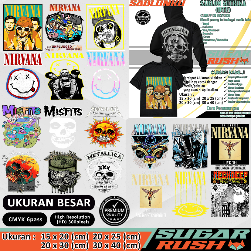 Jual Sablon dtf kaos band metal misfits nirvana ukuran besar part 4 ...
