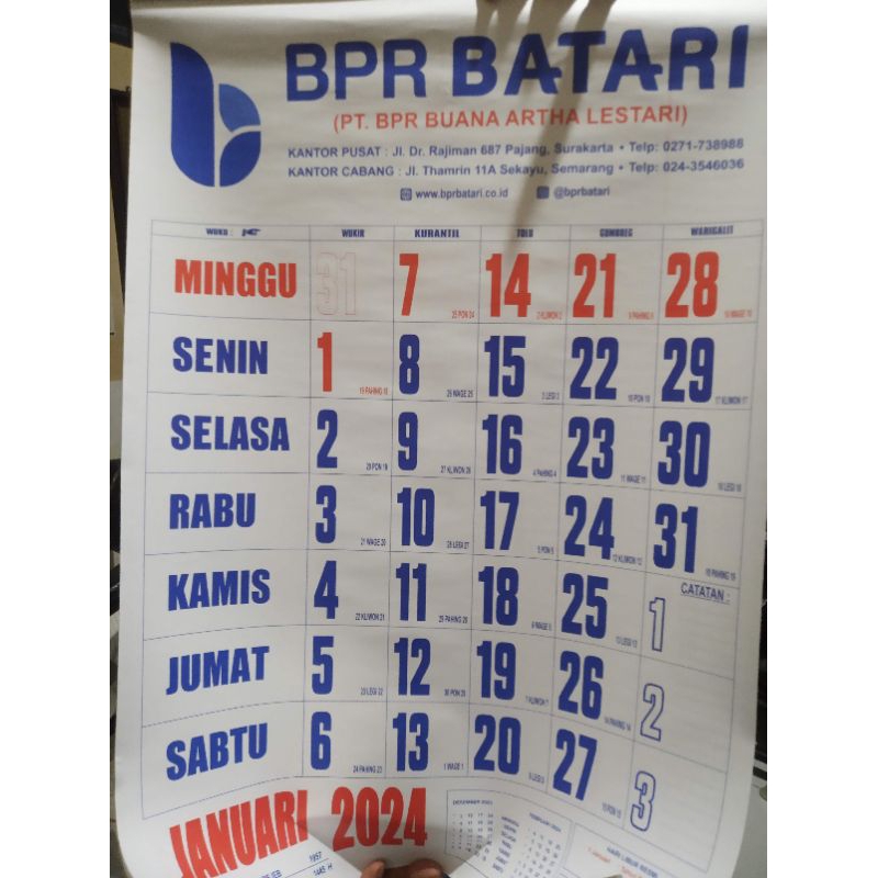 Jual KALENDER DINDING KOTAK KOTAK SUPER JUMBO 12 LEMBAR KALENDER ANGKA ...