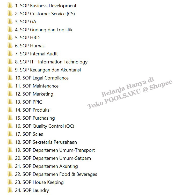 Jual SOFTWARE CONTOH SOP PERUSAHAAN LENGKAP / SOP ORGANISASI KOMPLIT / SOP KANTOR | Shopee Indonesia