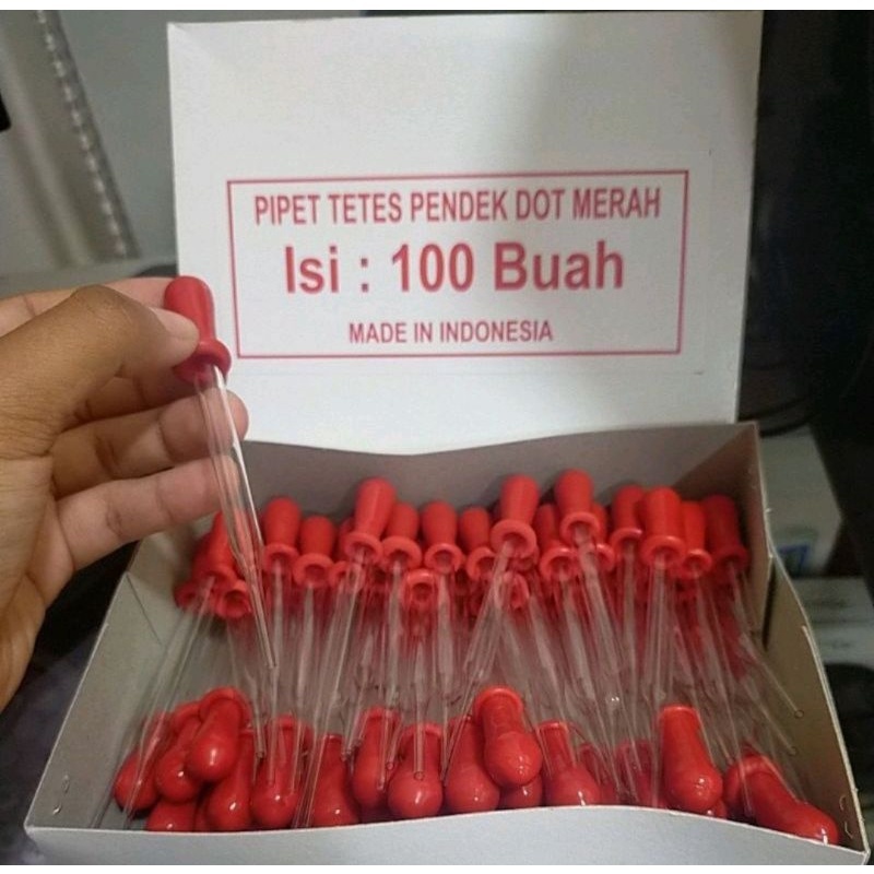 Jual Pipet Tetes Kaca Pendek Dot Merah 1 box isi 100 pcs / Pipet Tetes ...