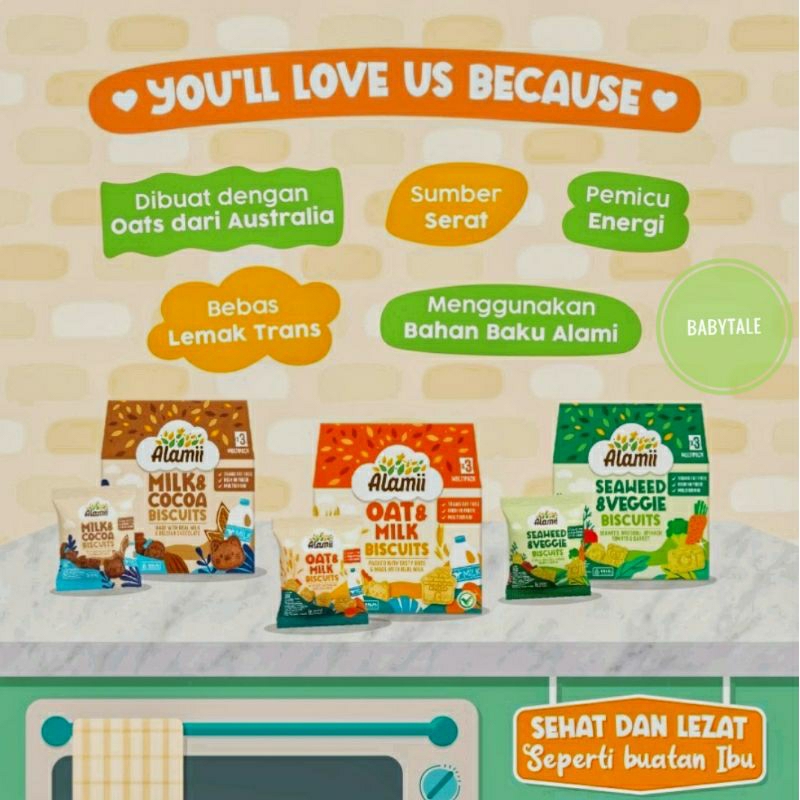 Jual Alamii Multigrain Biscuits Seaweed And Veggie Oats And Milk Milk