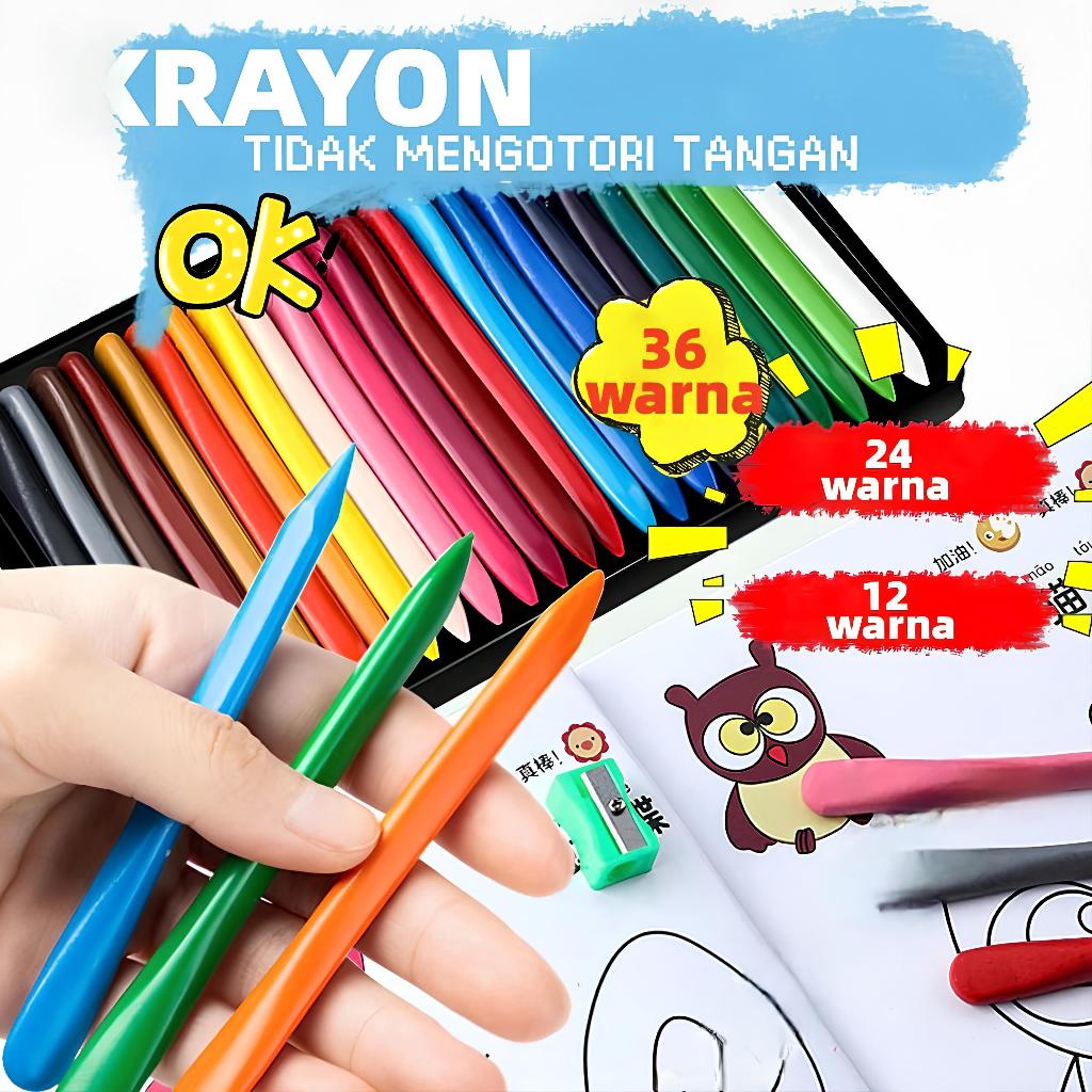 Jual [36 WARNA] Crayon Plastik Anti Tangan Kotor Aman Untuk Anak |Magic ...