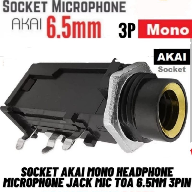 Jual Jack Soket Akai Mic Mono 3P 6.5mm Gold Microphone Headphone Audio ...