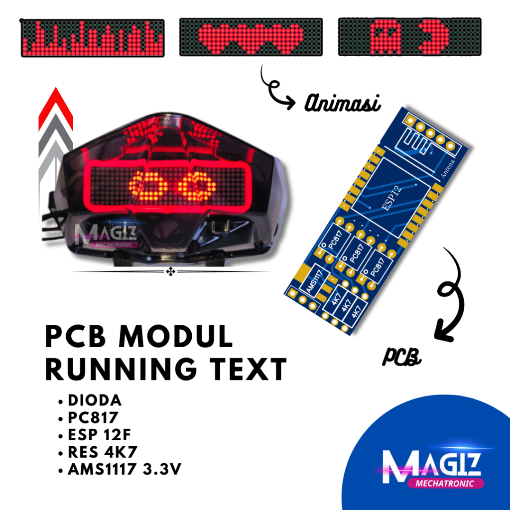 Jual PCB Modul Lampu Rem Teks Berjalan Vario Mio Nmax Beat Stop lamp ...