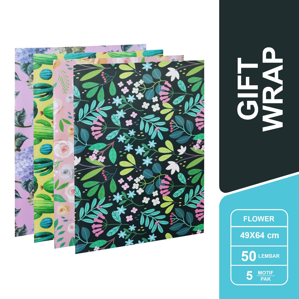 Jual SIDU Kertas Kado Glossy Motif Bunga / Floral Gift Wrap 1 Pack isi ...