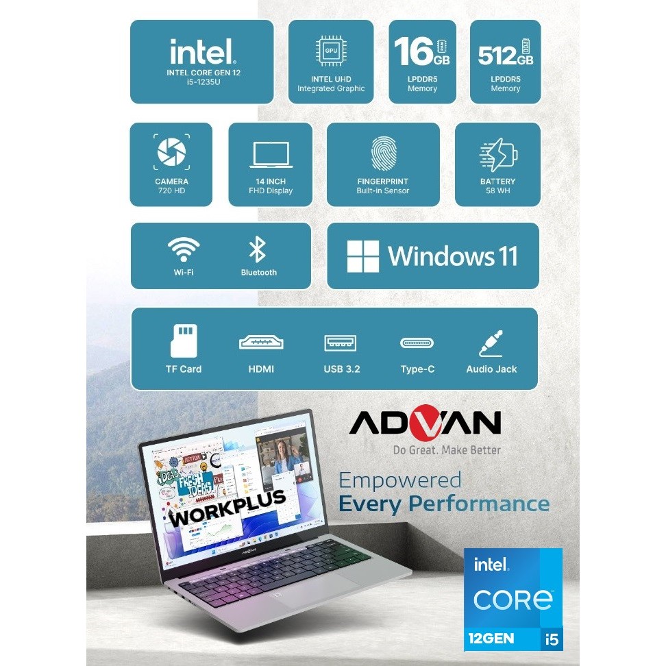 Jual Advan Laptop Workplus Intel Core i5-1235U 16GB 512GB 14" IPS ...